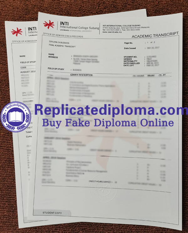 Order fake INTI transcript, INTI International University diploma ...